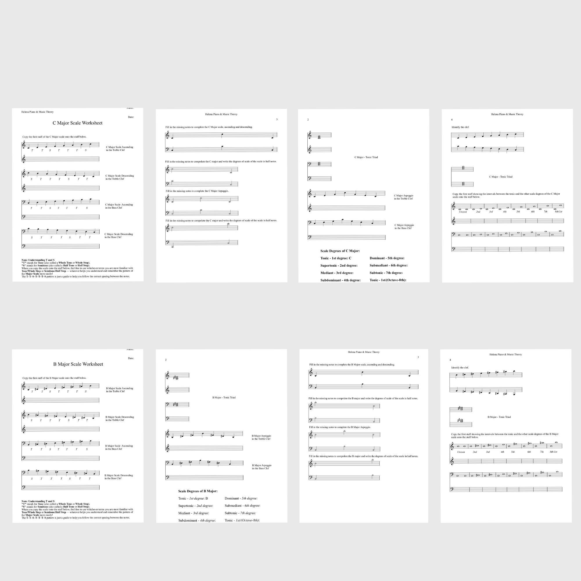 Major Scales With Sharp Key Signatures Worksheet Set: 8 Major Scale ...
