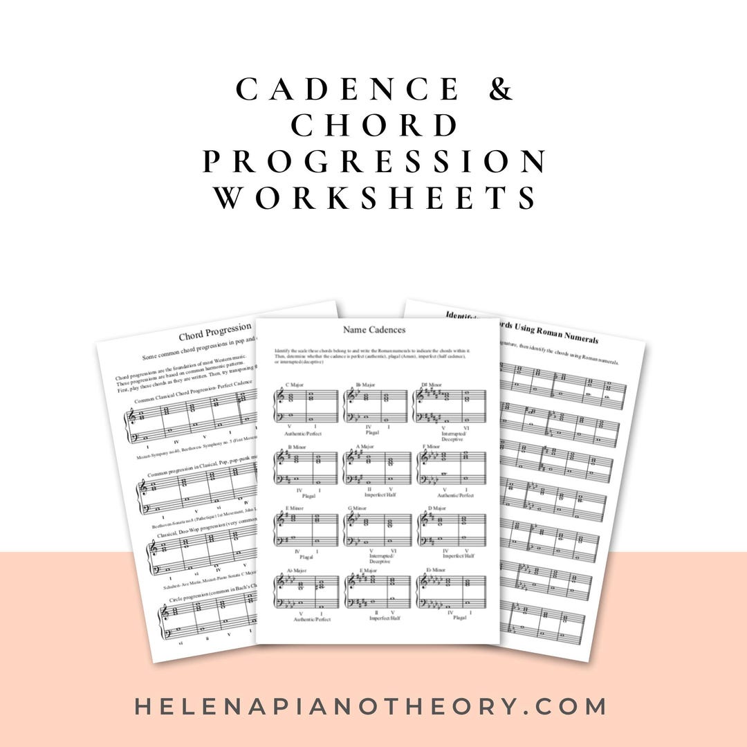 Cadence & Chord Progression Exercises Worksheets PDF | Music Theory Practice Printable Sheet ...