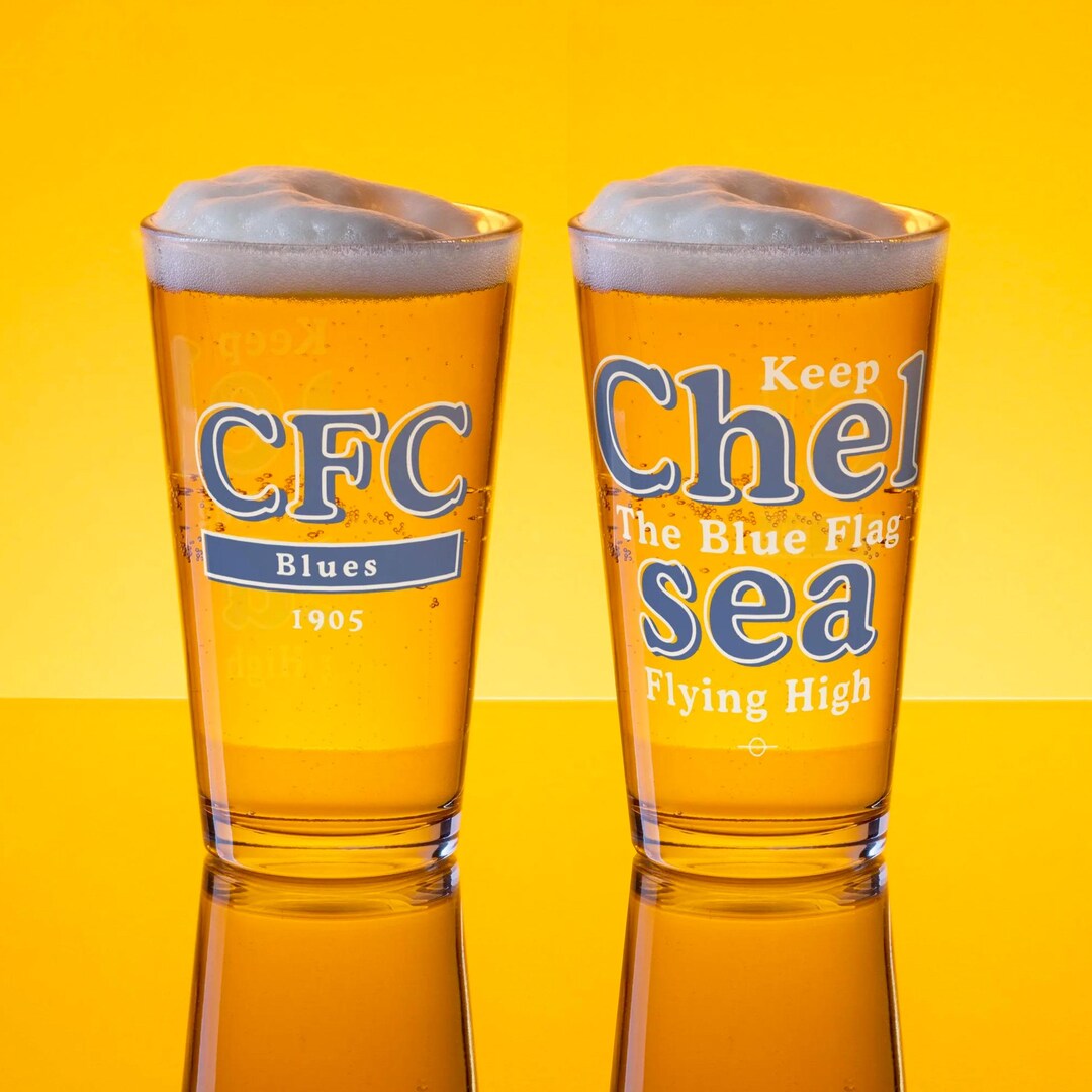 Chelsea FC Pint Glass "keep the Blue Flag Flying High" | 16 Oz EPL Beer ...
