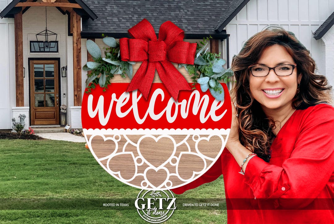 Valentine Welcome Door Hanger • Heart Door Sign • Valentine Front Door ...