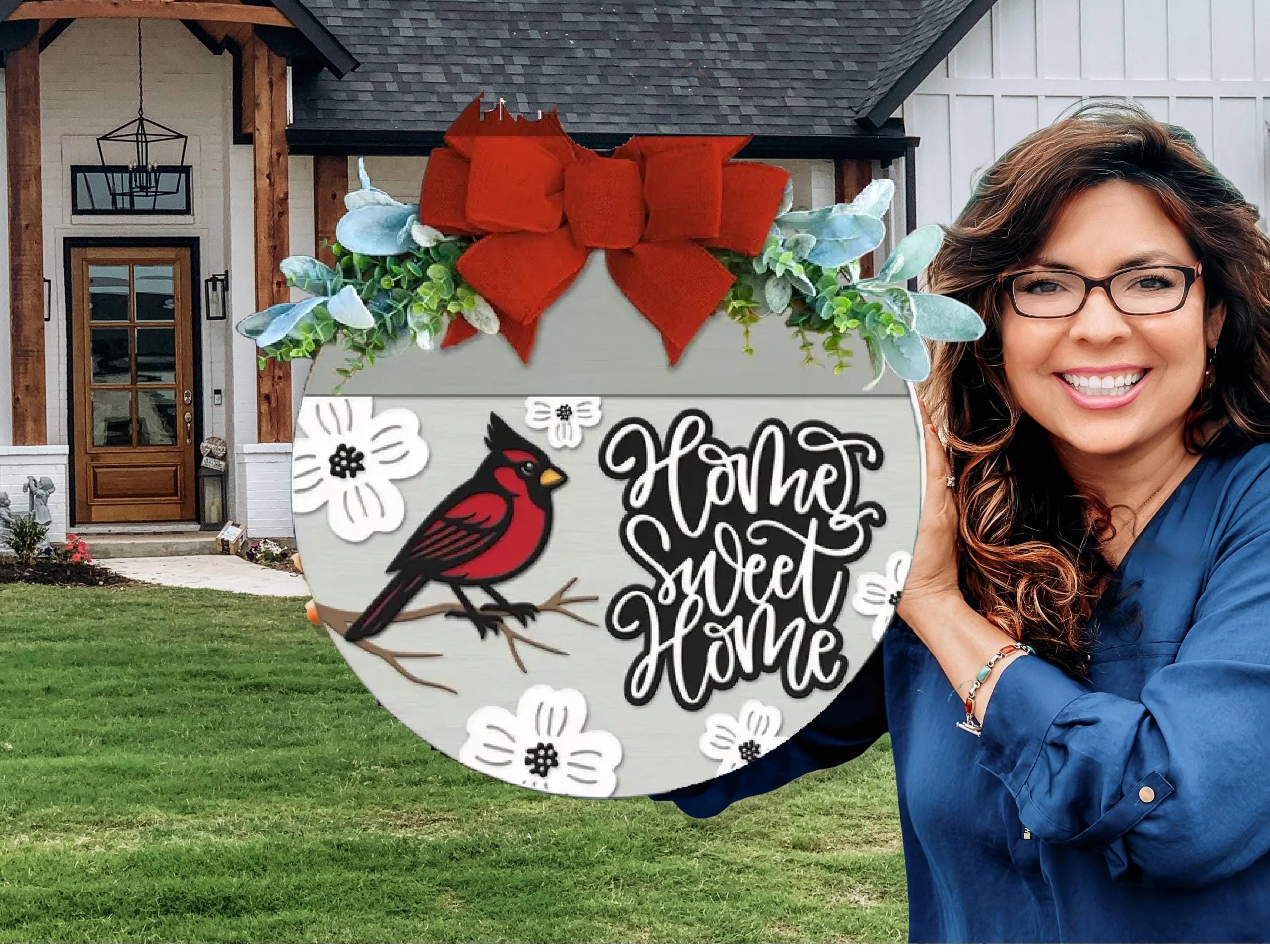 Home Sweet Home Red Robin Door Sign, Door Wreath - Etsy