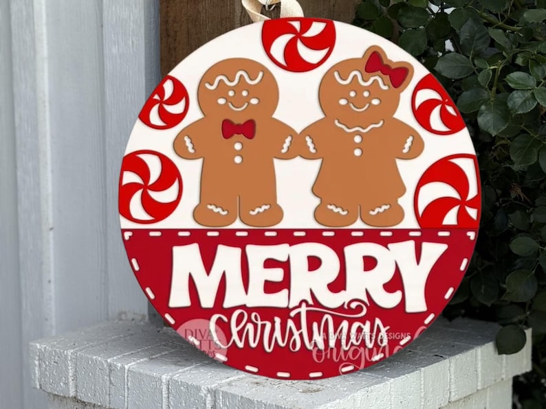 Merry Christmas Gingerbread Door Sign – Peppermint and Cookie Couple ...