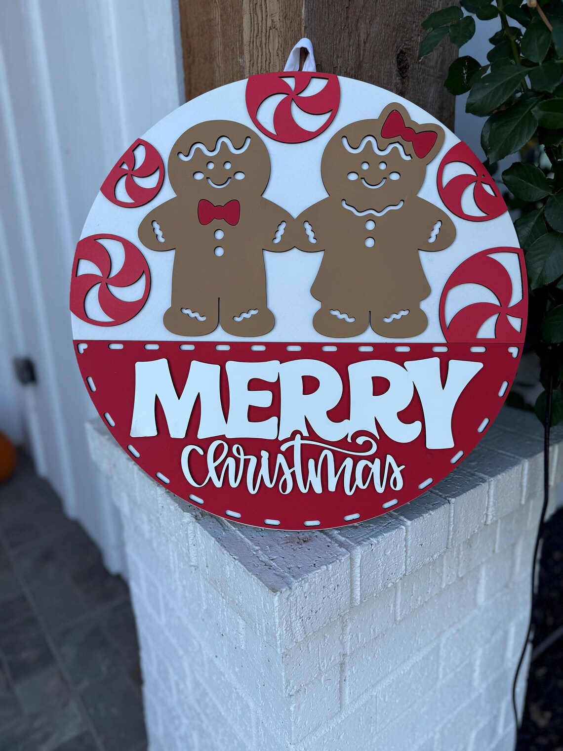 Merry Christmas Gingerbread Door Sign – Peppermint and Cookie Couple ...