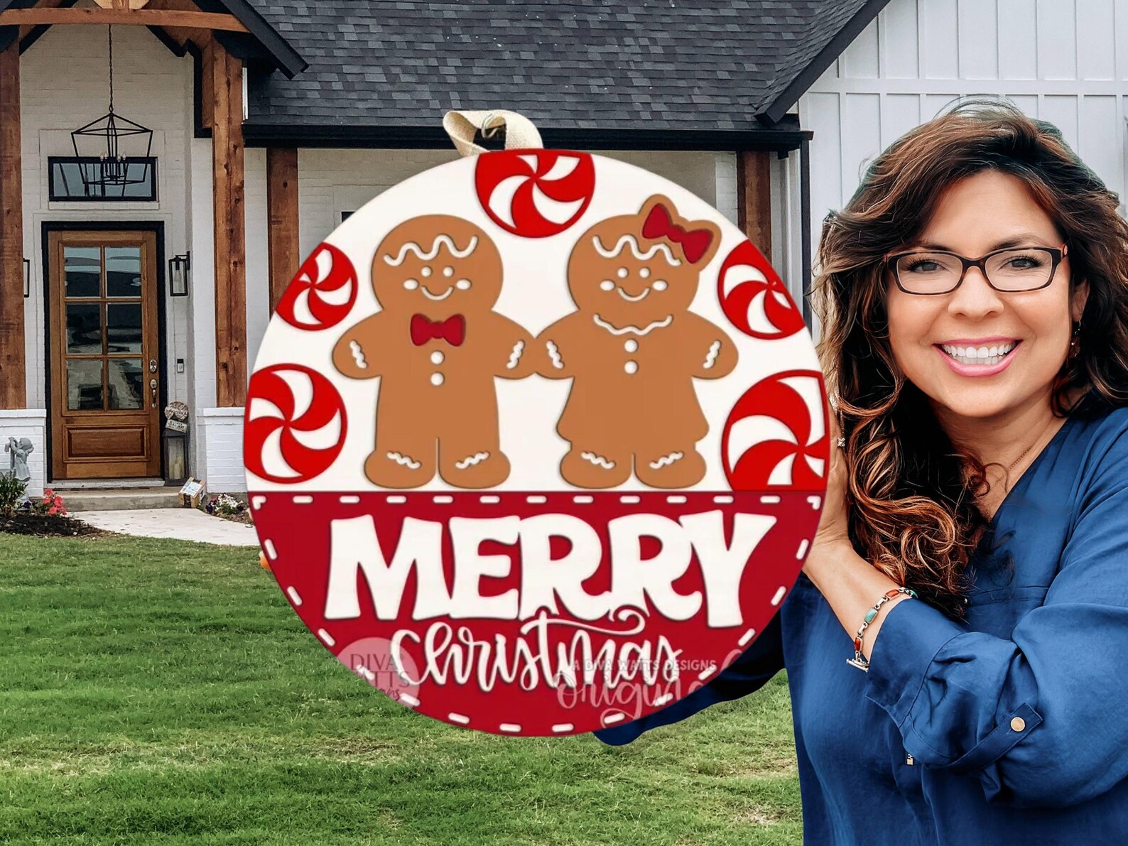 Merry Christmas Gingerbread Door Sign – Peppermint and Cookie Couple ...