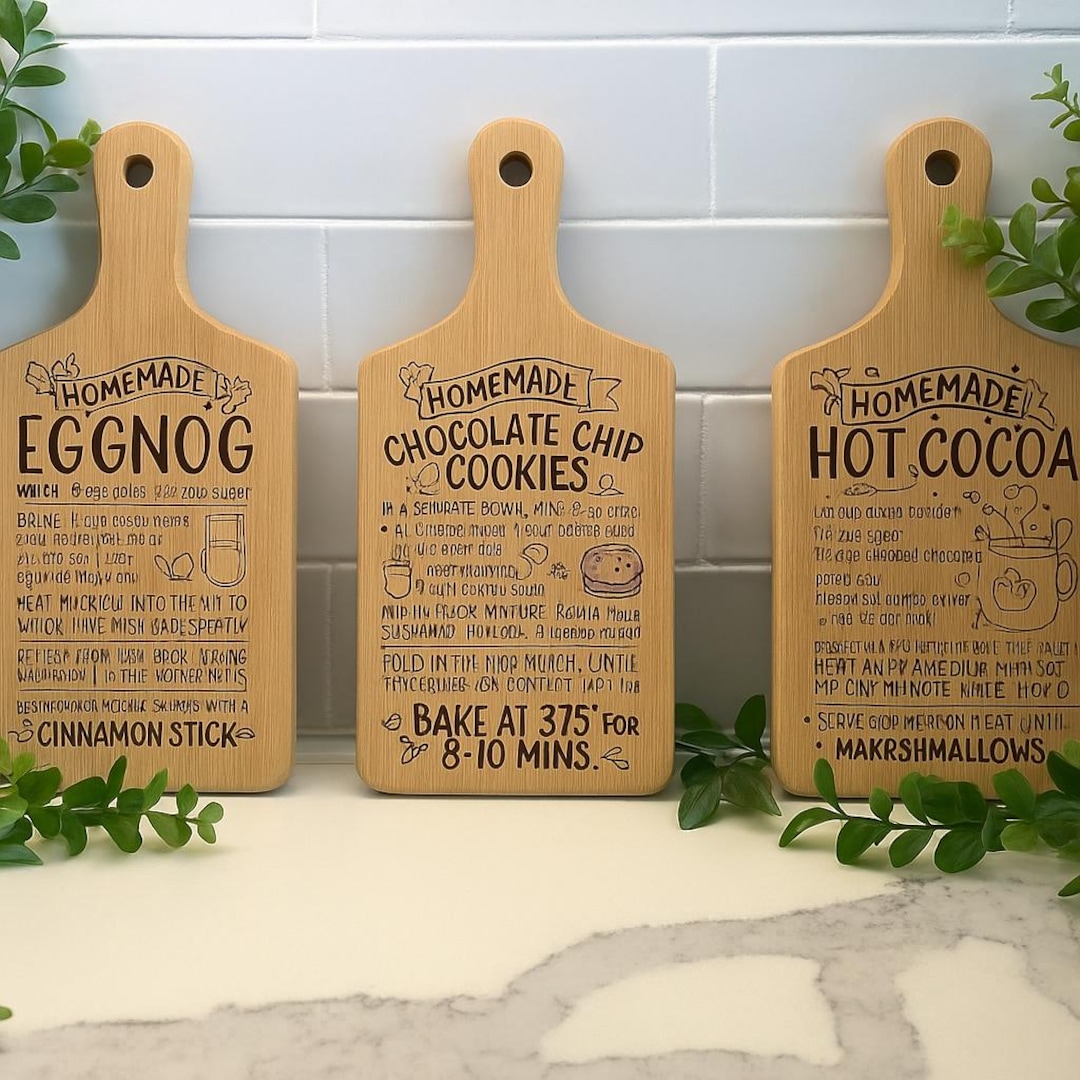 Engraved Recipe Cutting Board - 11” or 15.5” Sizes | Hot Cocoa, Cookies ...