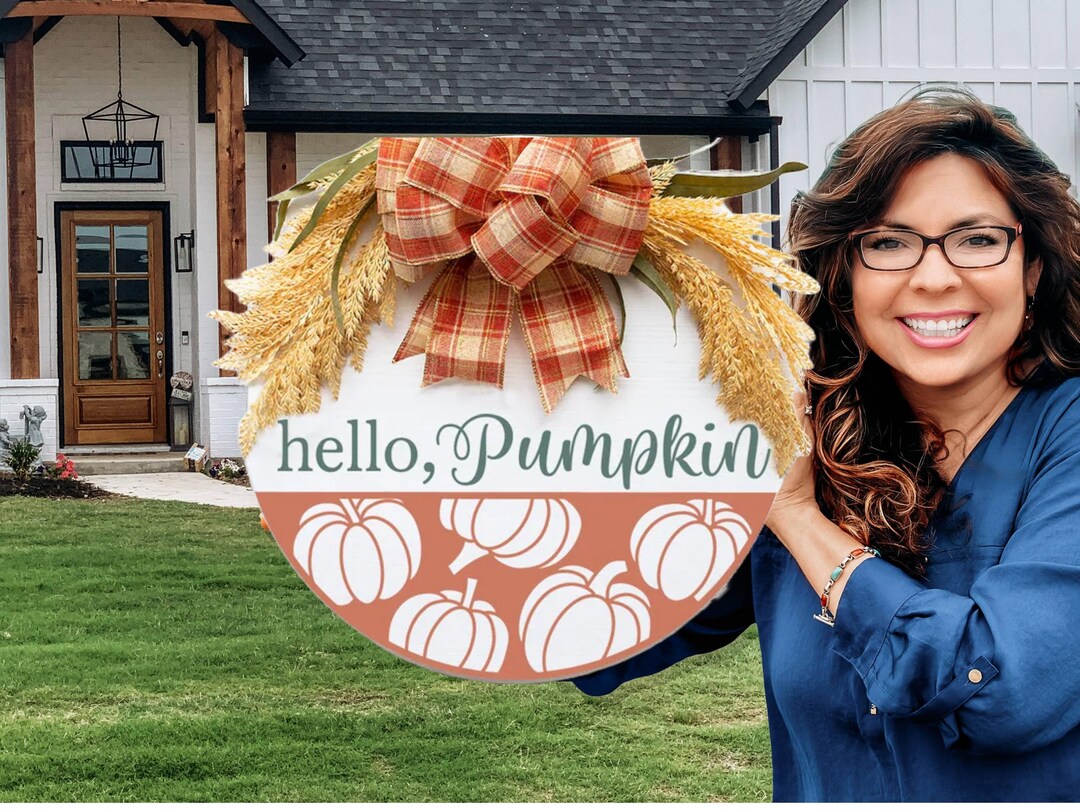 Hello Pumpkin White Background Door Sign, Door Wreath - Etsy