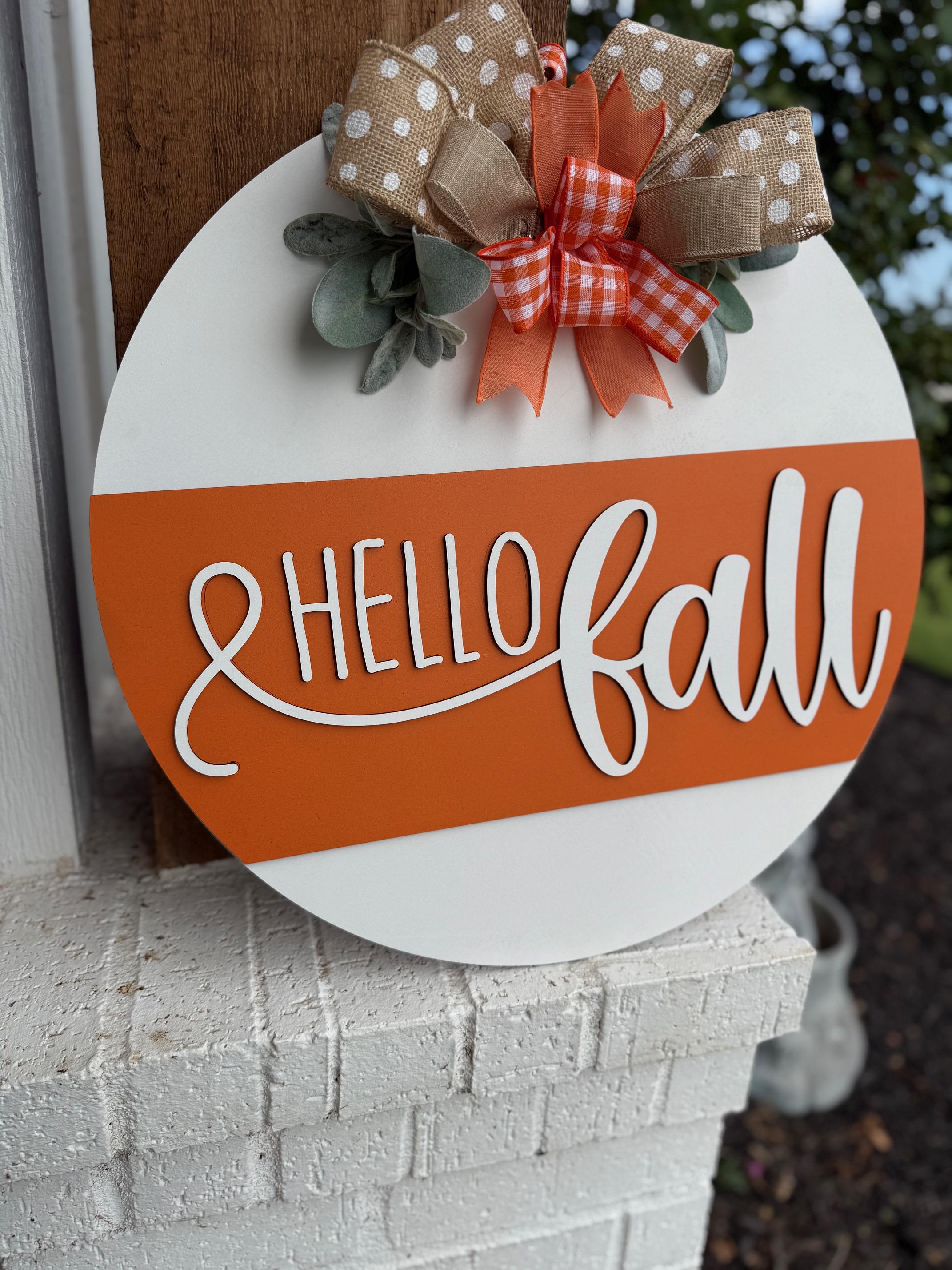 Hello Fall Door Sign With Bow - Rustic Farmhouse Fall Wreath, Autumn ...