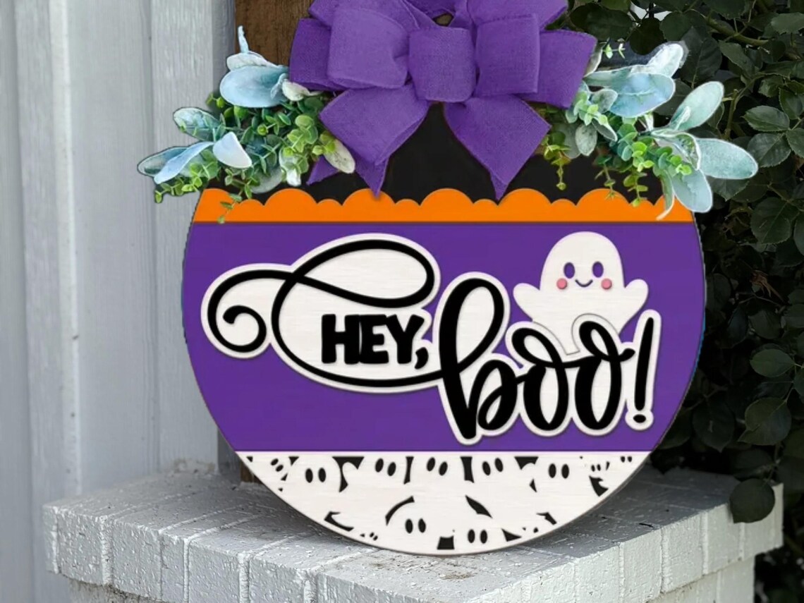 Hey Boo - Purple Ghost, Door Sign, Door Wreath - Etsy