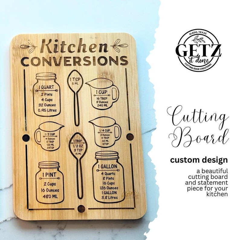 Kitchen Conversion Chart Cutting Board | Spoons - Etsy