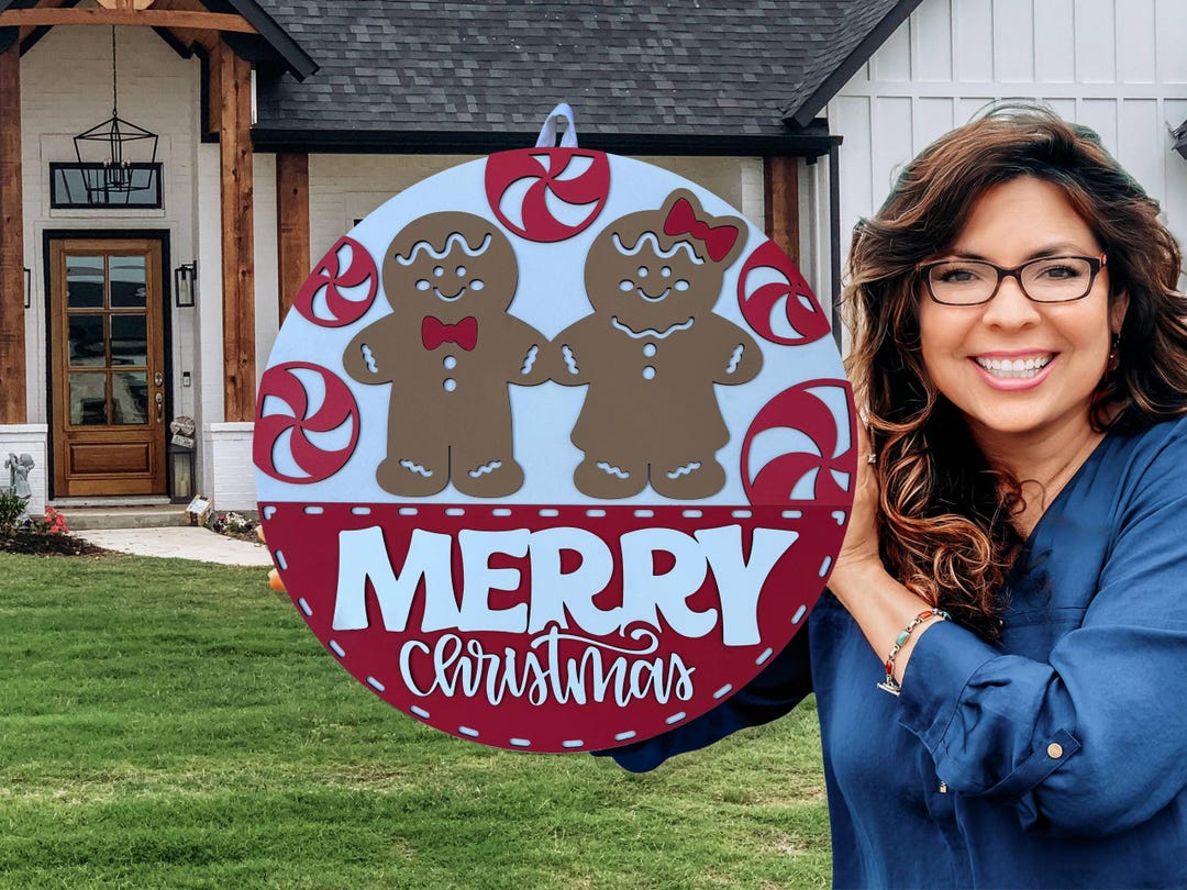 Merry Christmas Gingerbread Door Sign – Peppermint and Cookie Couple ...