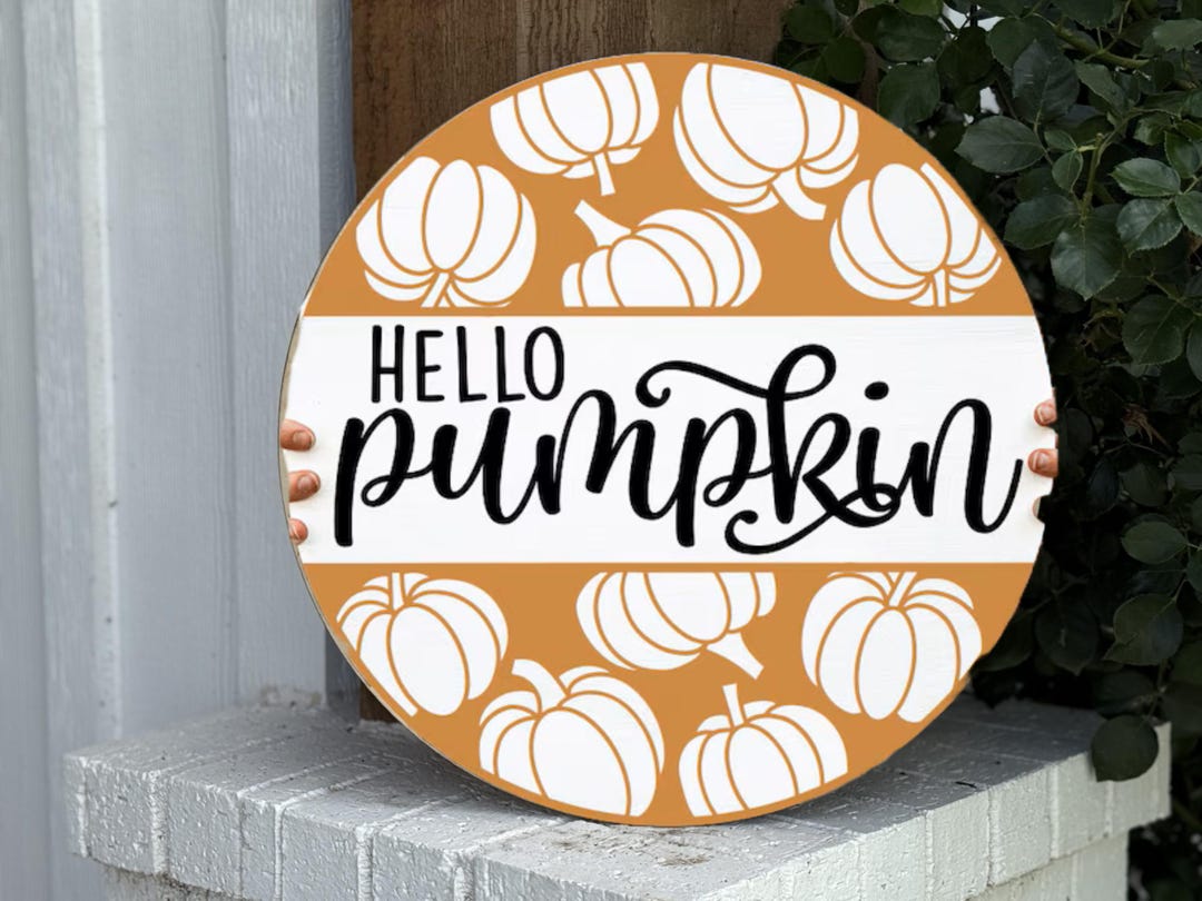 Hello Pumpkin Orange and White Door Sign, Door Wreath - Etsy