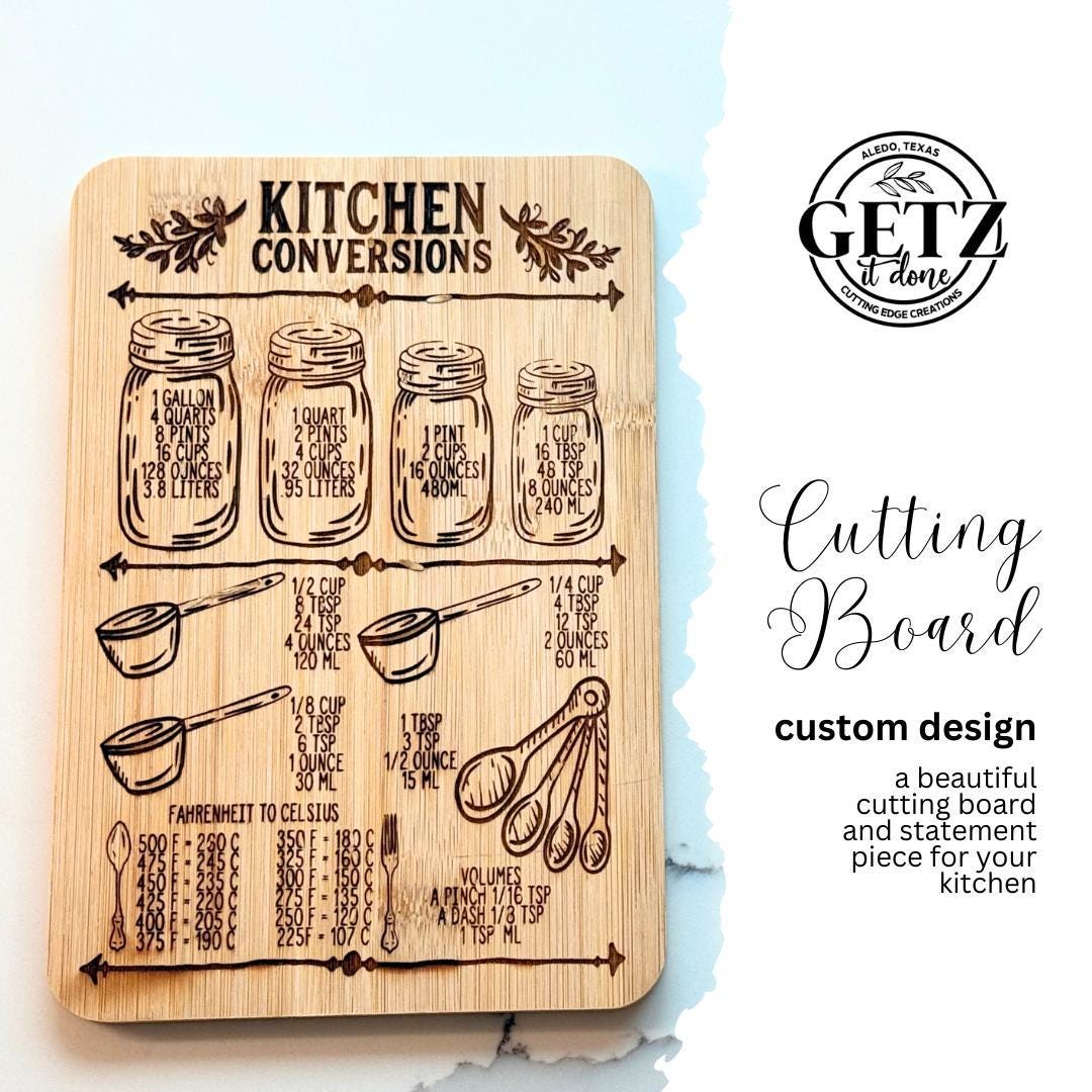 Kitchen Conversion Chart Cutting Board | Jars - Etsy