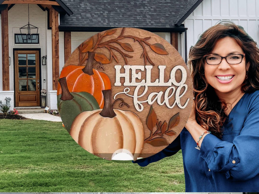 Hello Fall Pumpkins Door Sign - Rustic Layered Wood Round | Farmhouse ...