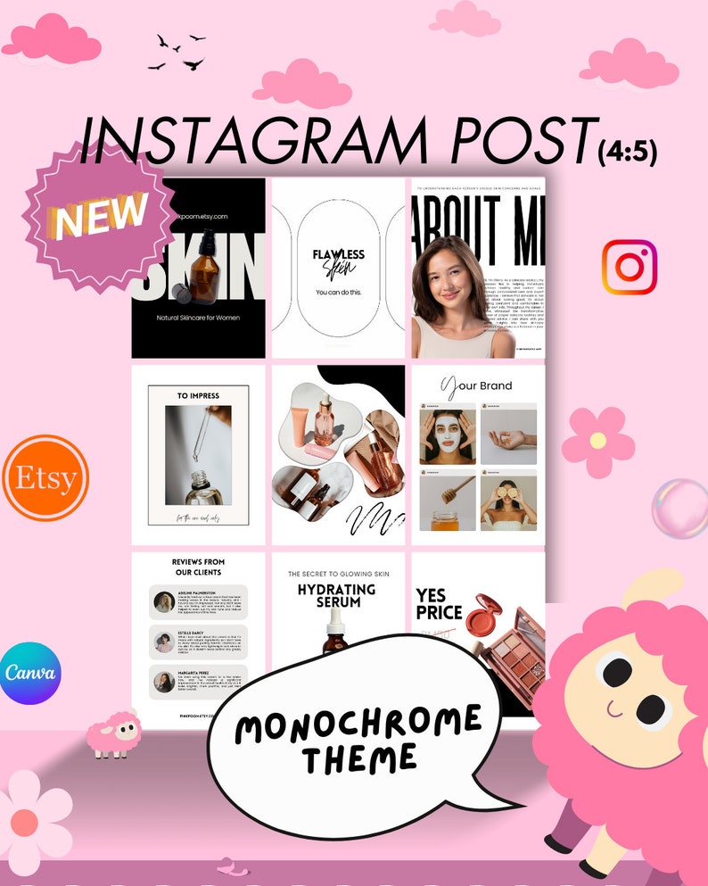 Editable Monochrome Instagram Template - Etsy