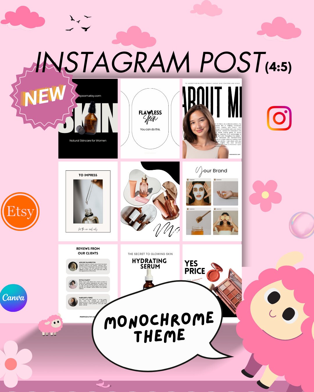 Editable Monochrome Instagram Template - Etsy