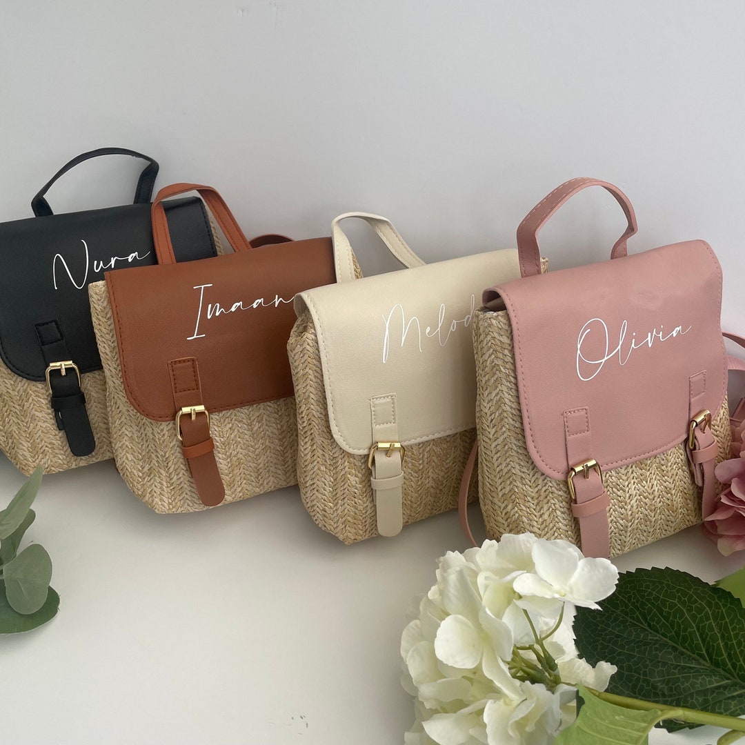 Straw Woven Flap Backpack for Girls, Personalised Backpack, Bag for ...