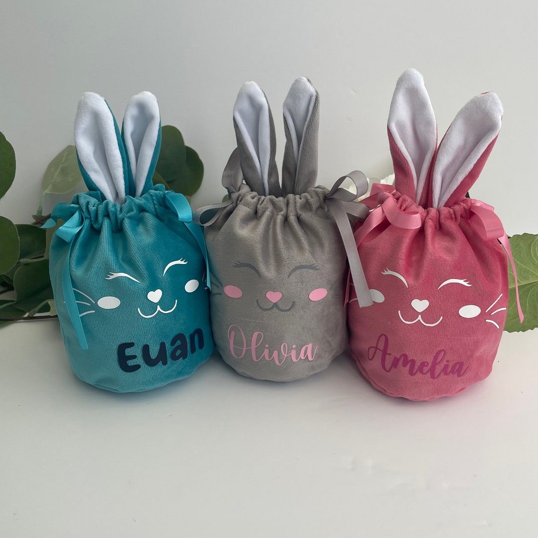 Personalised Easter Bunny Bag, Velvet Bunny Bag, Easter Treats Bag ...