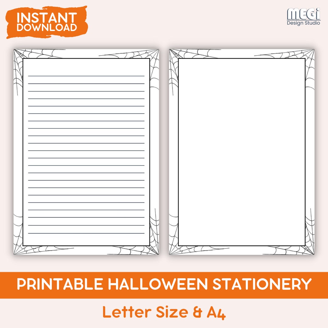 Printable Halloween Stationery Spider Web Letter Writing Paper A4 & US ...