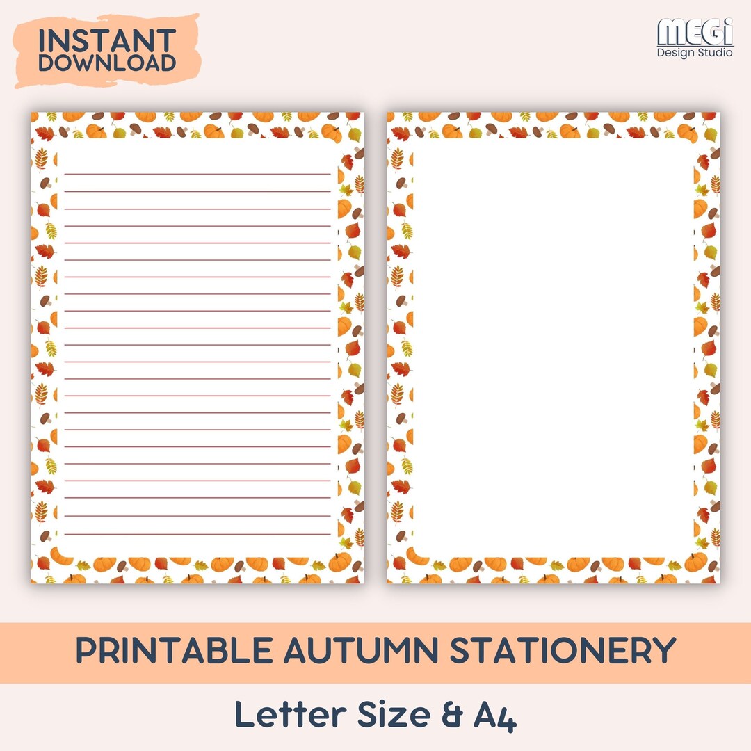 Printable Autumn Stationery Fall Leaves Pattern A4 & US Letter Size ...