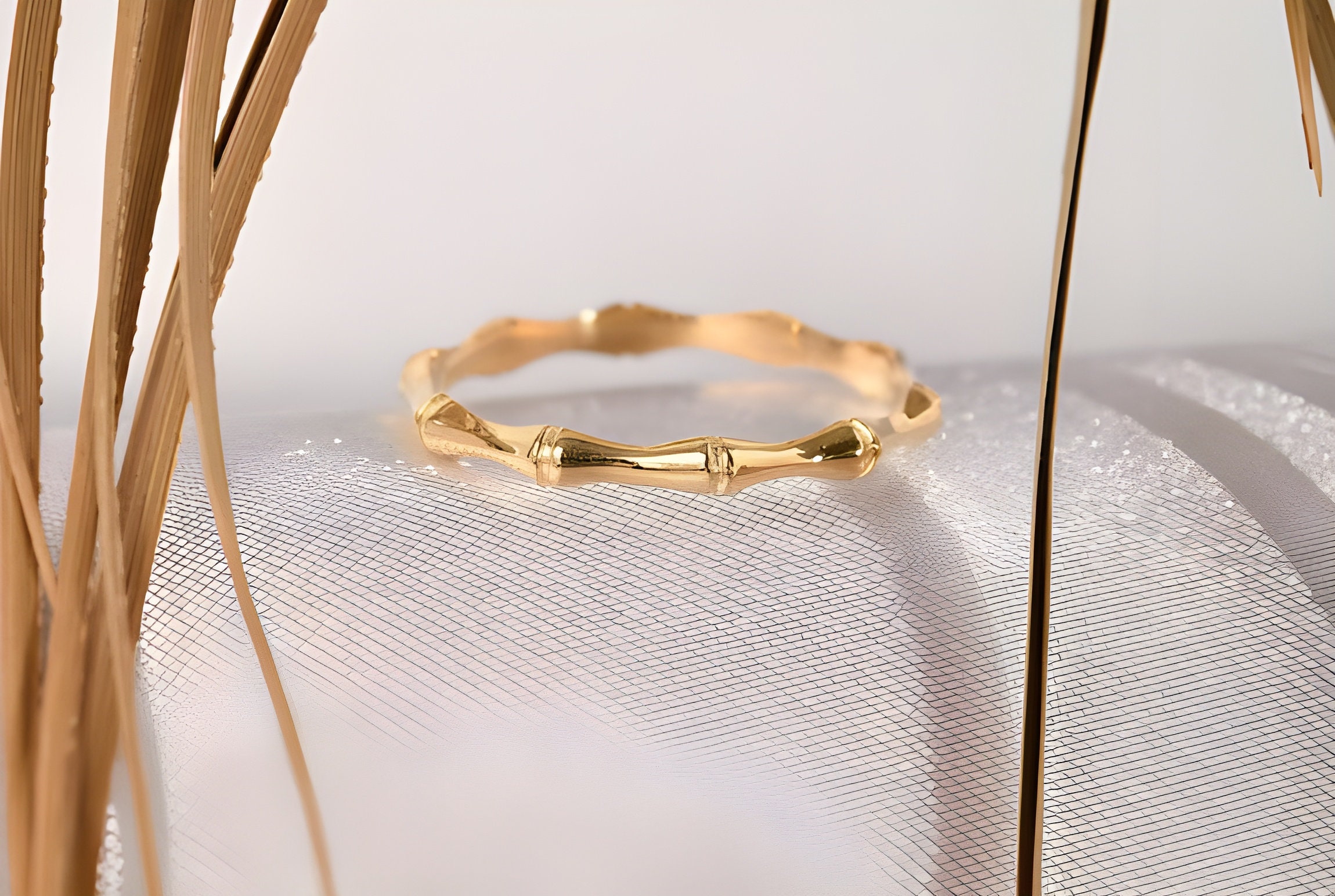 10K Gold Bamboo Ring, Elegant Dainty Bamboo Stacking Ring, Bamboo Band, Tiny Gold Bone Ring ...
