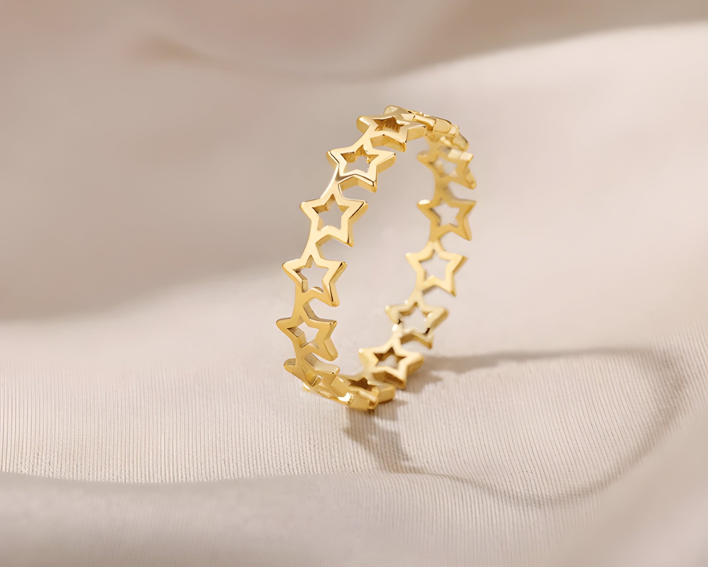 10K Solid Gold Dainty Star Statement Ring Minimalist Delicate Light ...