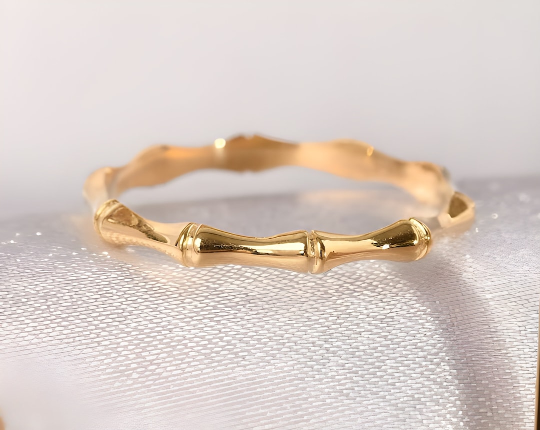 10K Gold Bamboo Ring, Elegant Dainty Bamboo Stacking Ring, Bamboo Band, Tiny Gold Bone Ring ...