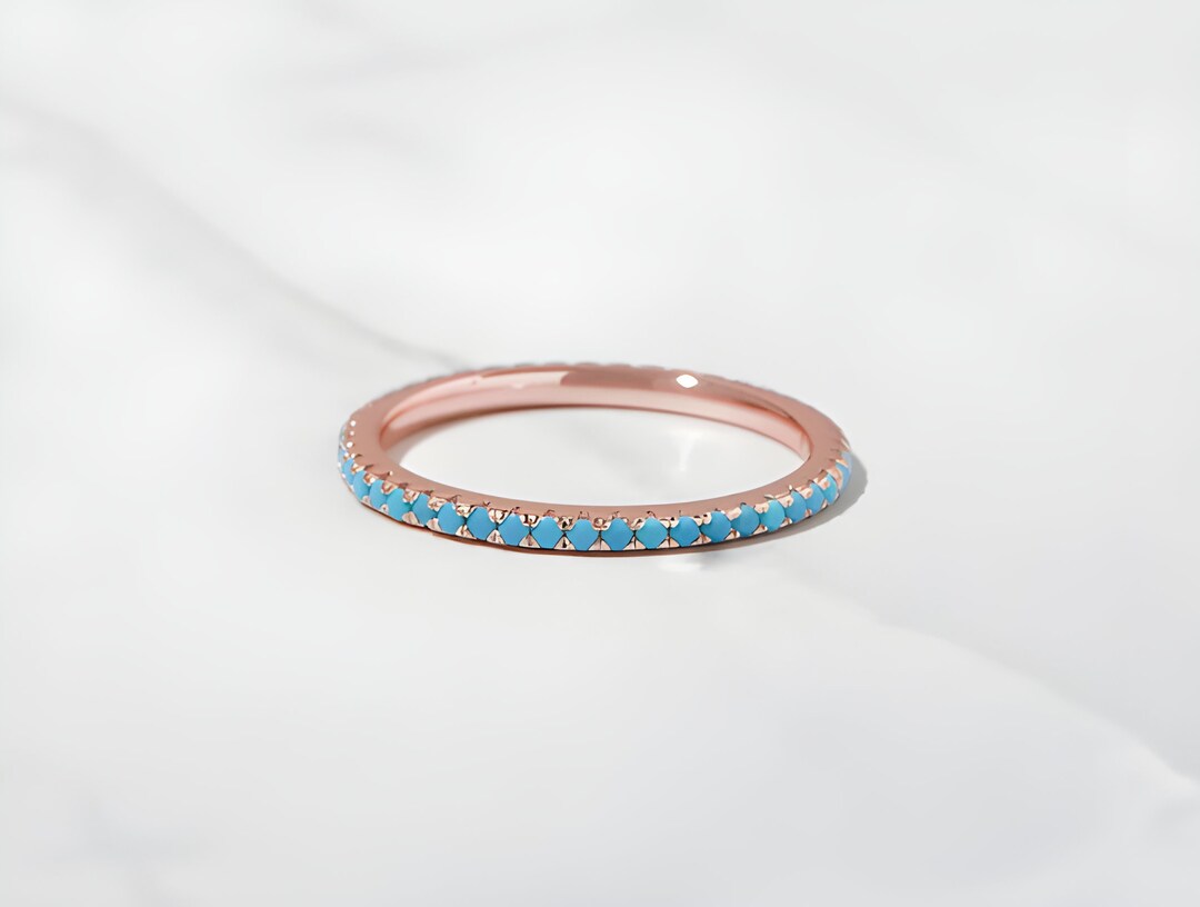 Turquoise Eternity Ring, 10K Gold Turquoise Ring, Gold Dainty Ring ...