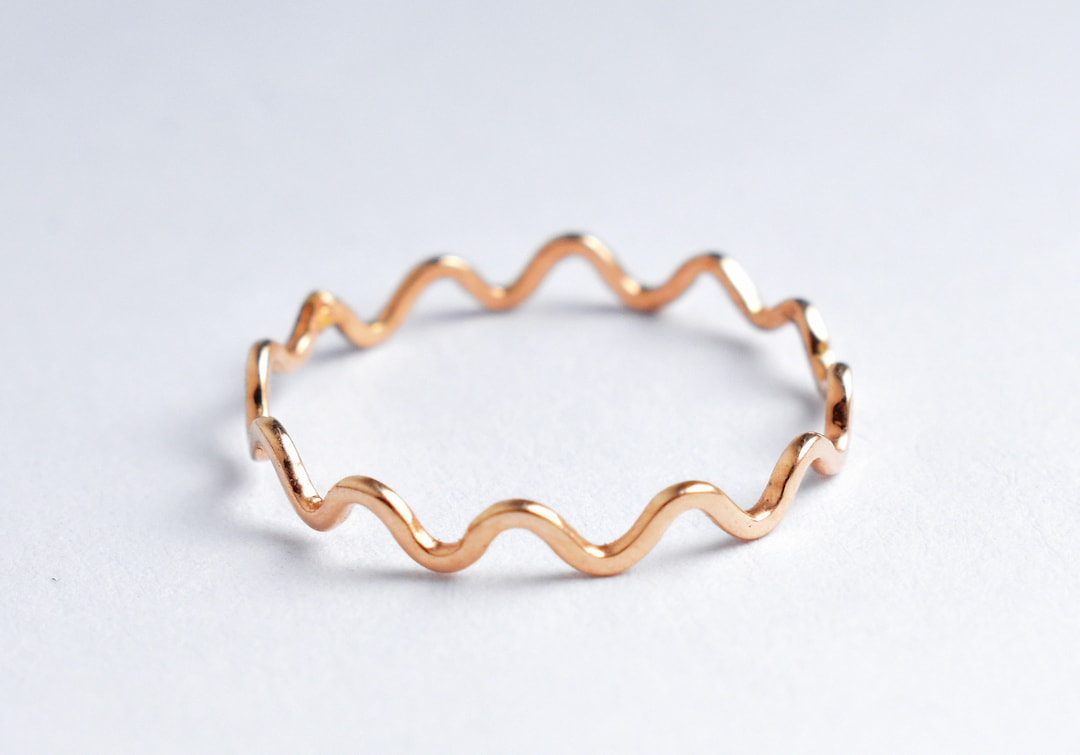 Gold Handmade Wavy Ripple Stacking Ring, 10k Gold Squiggle Zigzag Ring, Wavy Twisted Minimalist ...