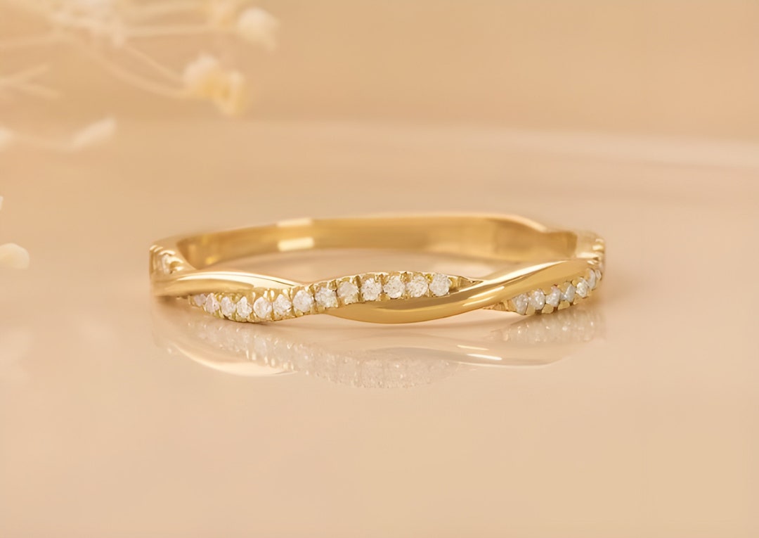 10K Diamond Twisted Wedding Band Diamond Dainty Twisted Band - Etsy