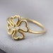 10K Gold Leaf Clover Ring, Dainty Good Luck Ring, Open Four Leaf Clover ...