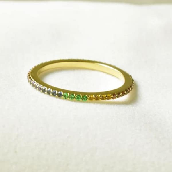 Rainbow Eternity Ring - Etsy