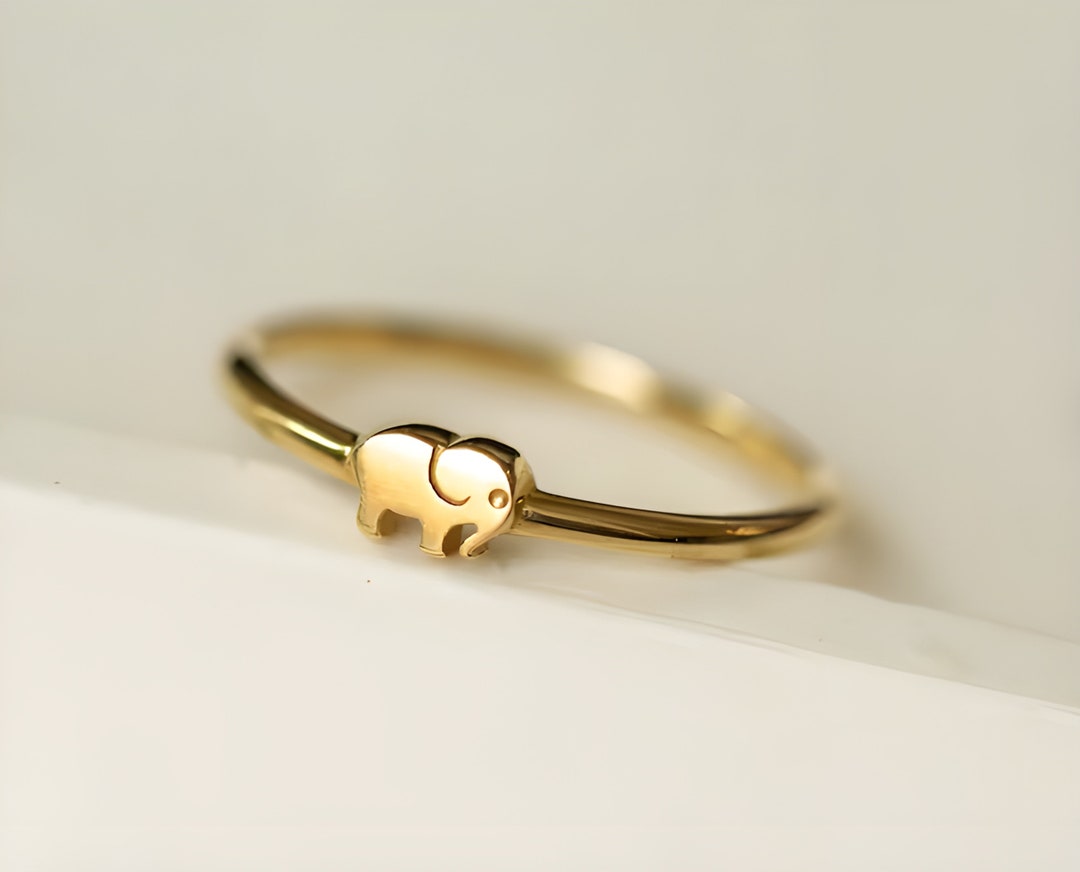 10K Solid Gold Elephant Ring, Simple Elephant Ring, Stacking Baby ...