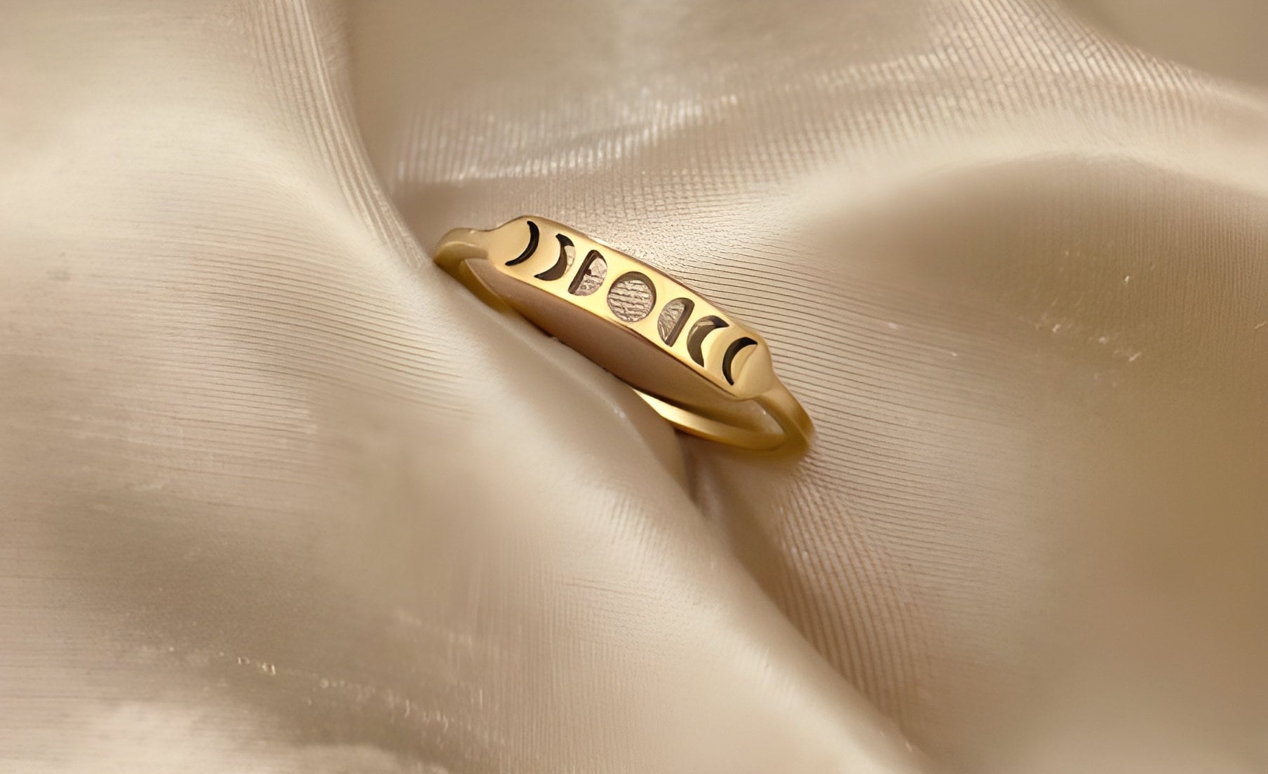 10k Gold Moon Ring, Stackable Moon Phase Filigree Ring, Celestial Ring ...