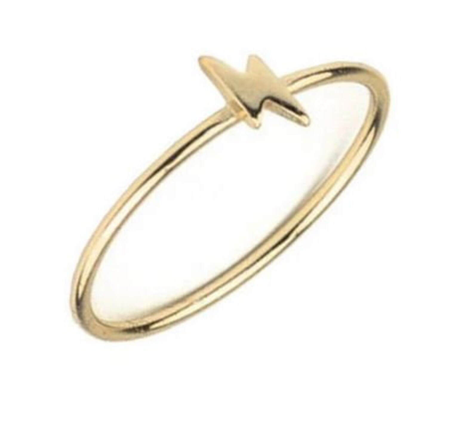 10k Lightning Bolt Ring, Stackable Ring, Minimalist Lightning Ring, Thin Gold Dainty Stacking ...