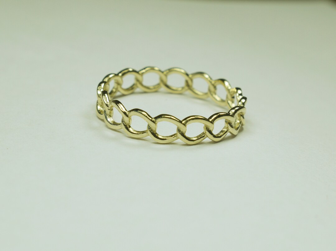 10K Solid Gold Link Chain Ring Stacking Dainty Curb Chain Ring Delicate ...