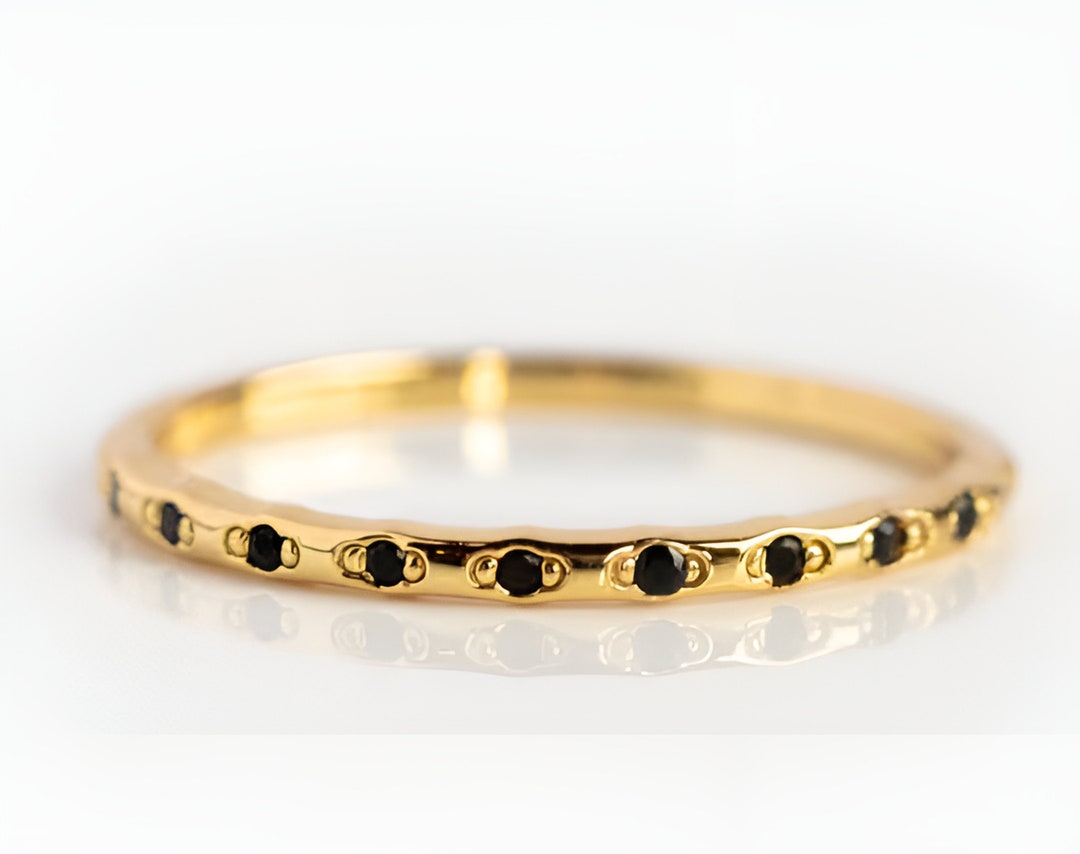10k Gold Black Onyx Eternity Ring,handmade Dainty Black Stone Delicate ...