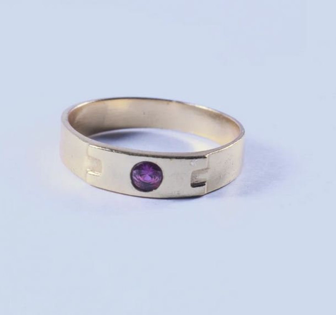 10K Solid Gold Mens Ruby Signet Ring Gold Plain Round Dainty Minimalist ...