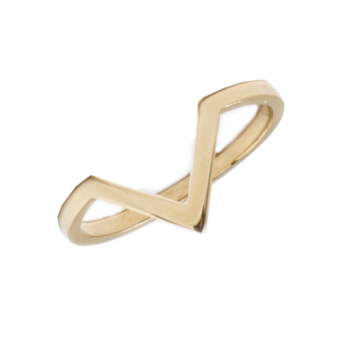 10K Solid Gold Simple Plain Chevron Band Stacking Dainty Minimalist V ...