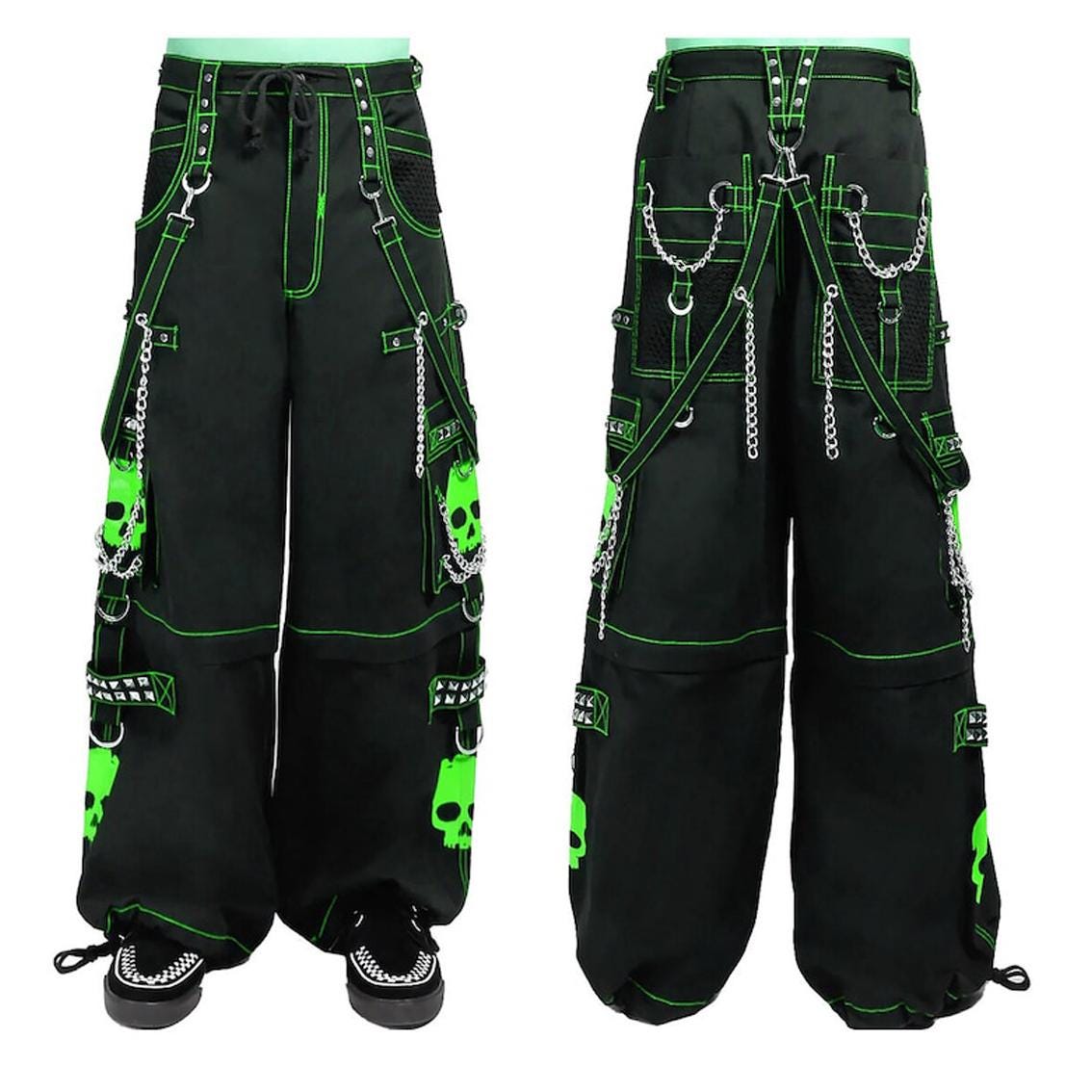 Green Skull and Bones Black Goth Pant, Post Apocalyptic Pant, Cyberpunk ...