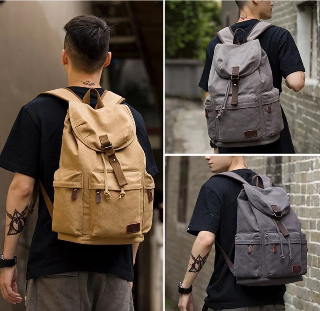 Deppak™ D015 Handmade Canvas Backpack With Leather Elements for Outdoor ...