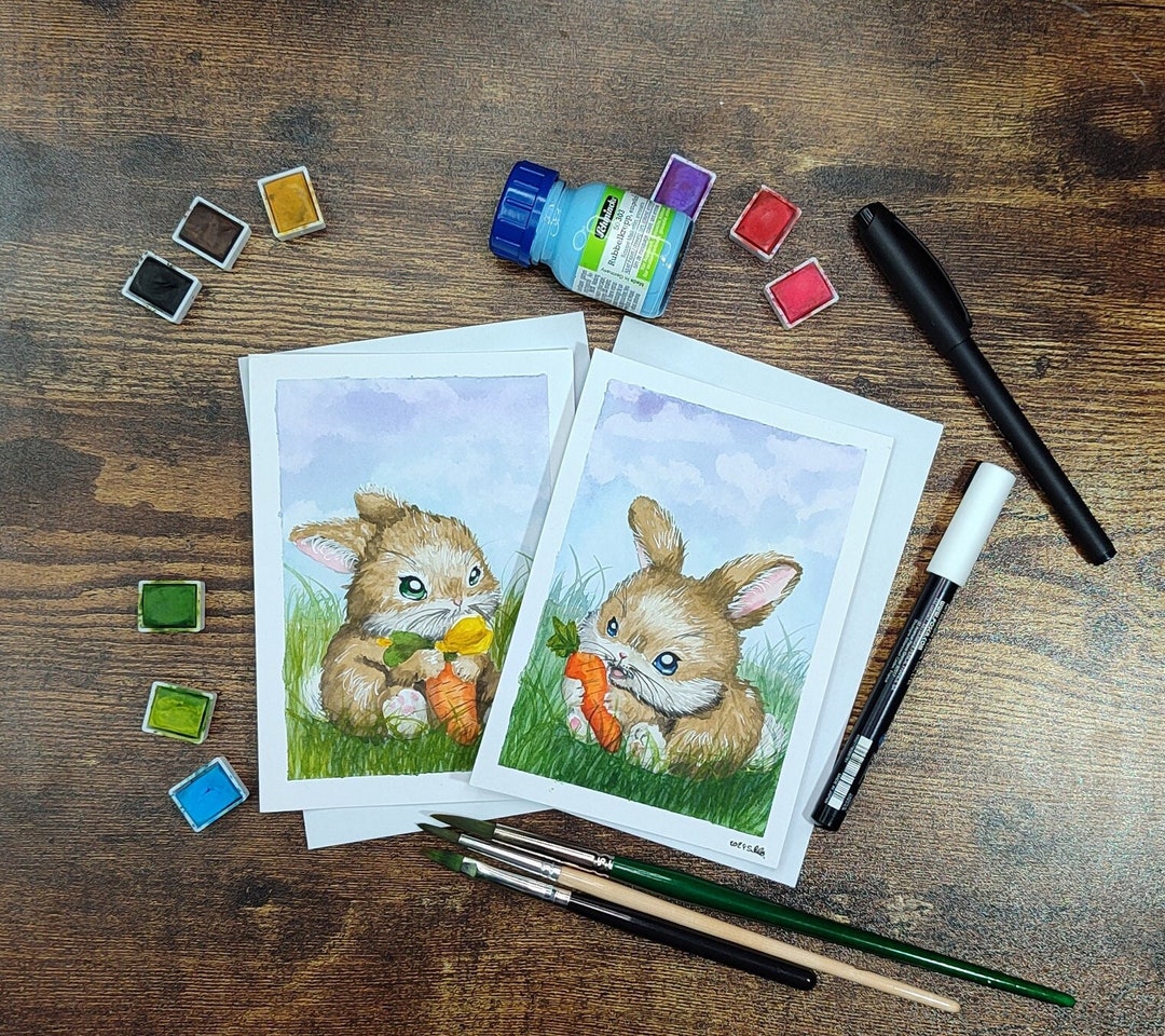 Easter Card Set No Print With Watercolor Hand Painted With Envelope ...