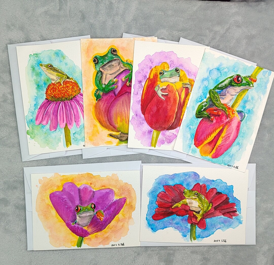 Frog Postcards 6pcs. With Watercolor Hand-painted With Envelopes ...