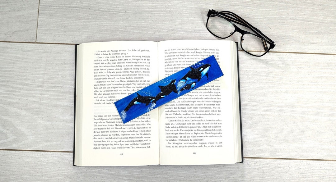 Bookmark With Orca Motifs Hand-painted With Watercolor, Book ...