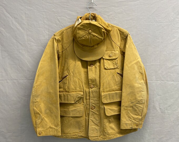 Large / 1940s Red Head Bone Dry Tan Duck Canvas Hunting Jacket USA Made American Field Chore ...