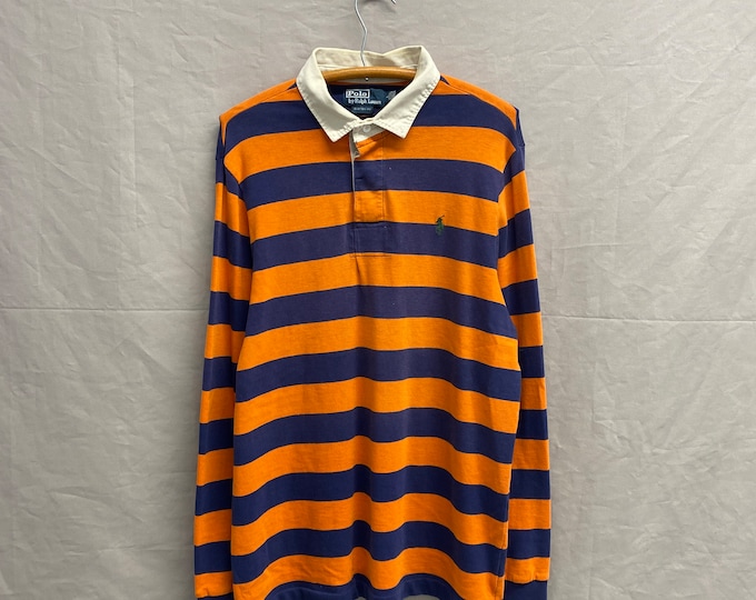 Large / Vintage Polo Ralph Lauren Striped Rugby Orange/navy Blue Kanye ...