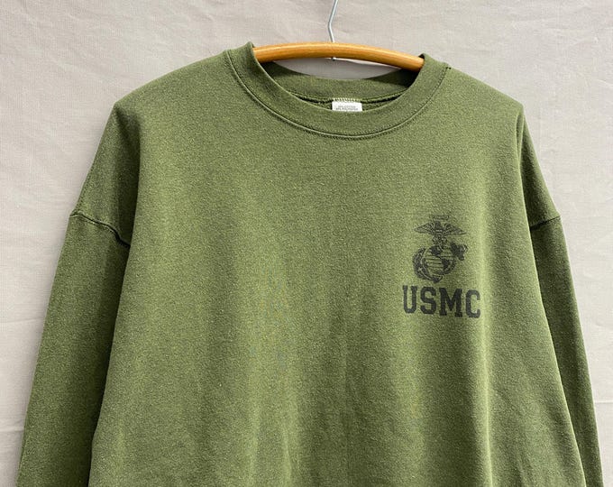 Large / Vintage USMC Olive Green Military Crewneck Sweatshirt USA Made ...