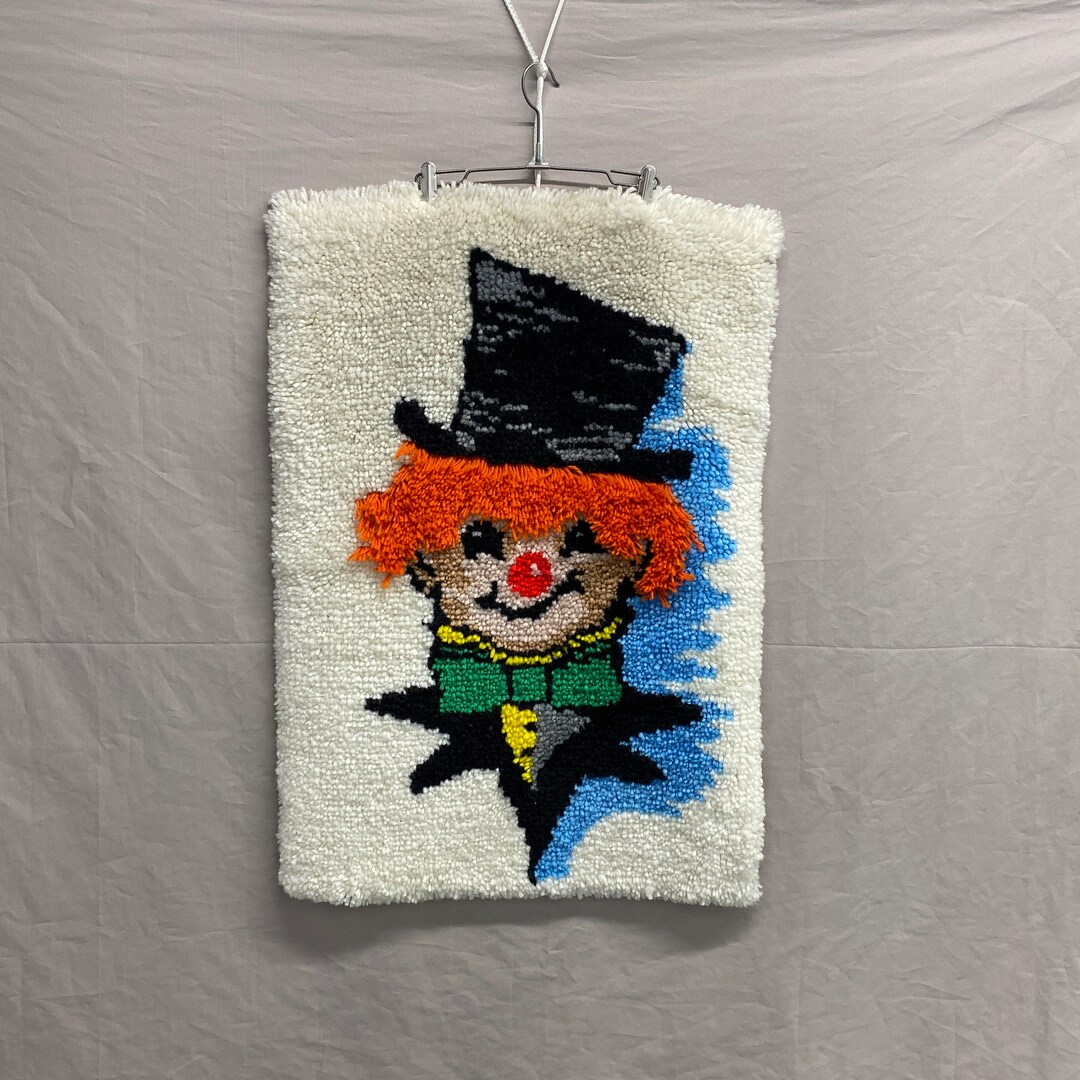 Vintage Chenille Rug Clown Hand Made Shag Rug Tapestry Art // 24" X 34 ...