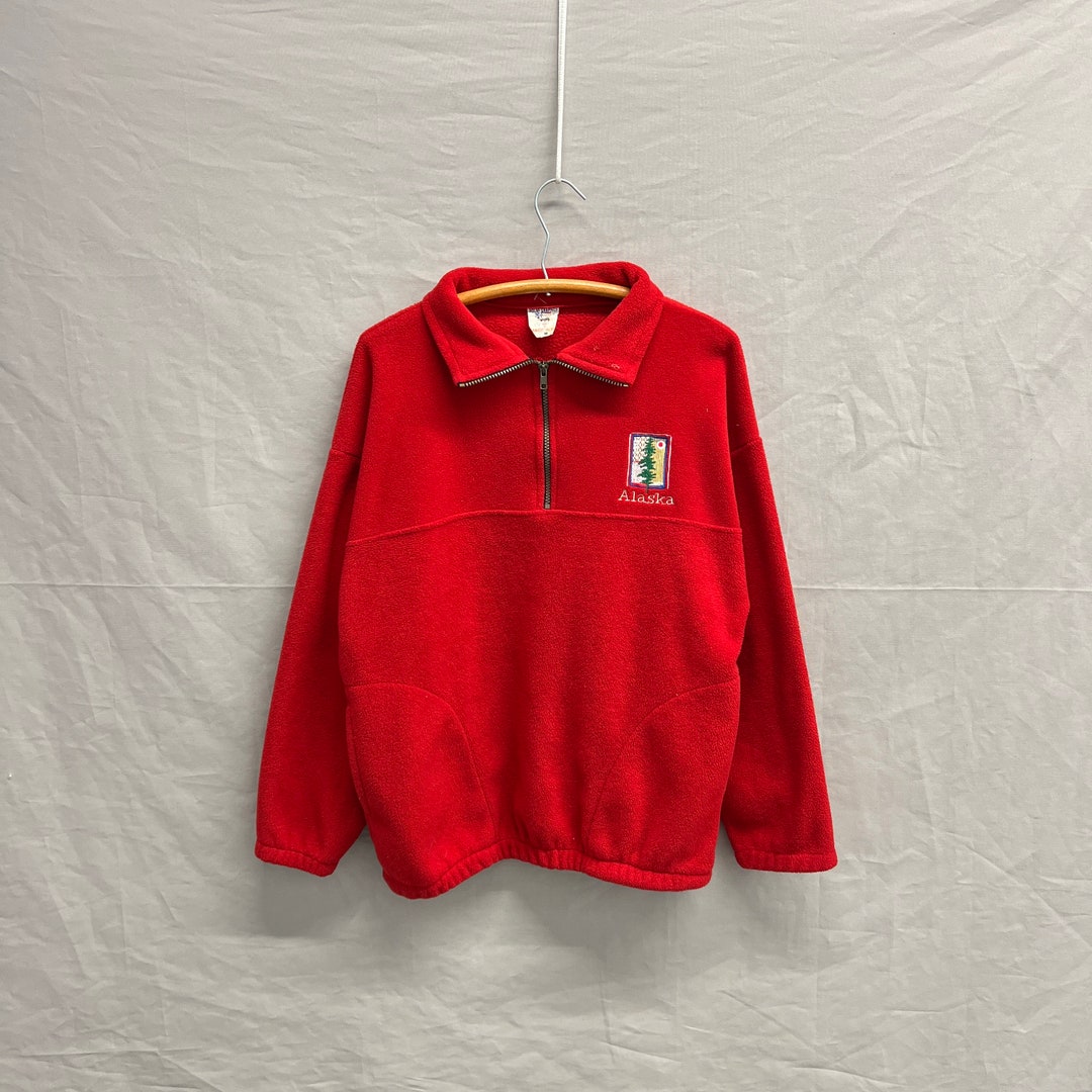 Medium / 1990s Alaska Red Quarter Zip Plain Fleece Sweatshirt Jacket - Etsy