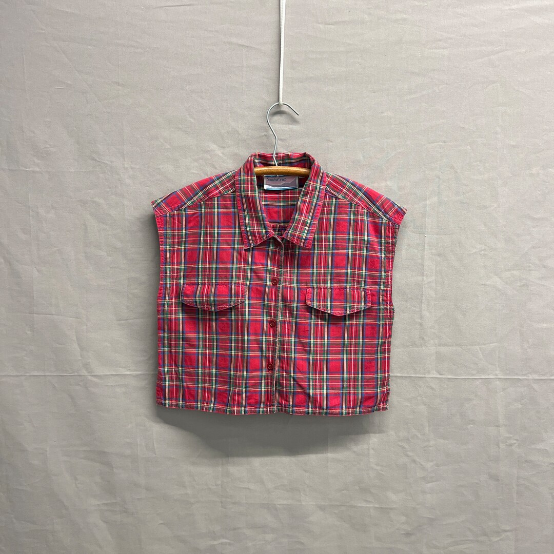 Small / 1960s Santa Cruz Button up Crop Top Flannel Red Cute Ladies ...