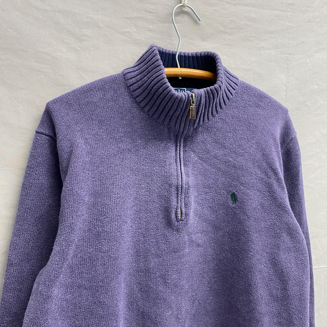 Small / Vintage Polo RL Purple Quarter-zip Knit Cotton Sweater - Etsy